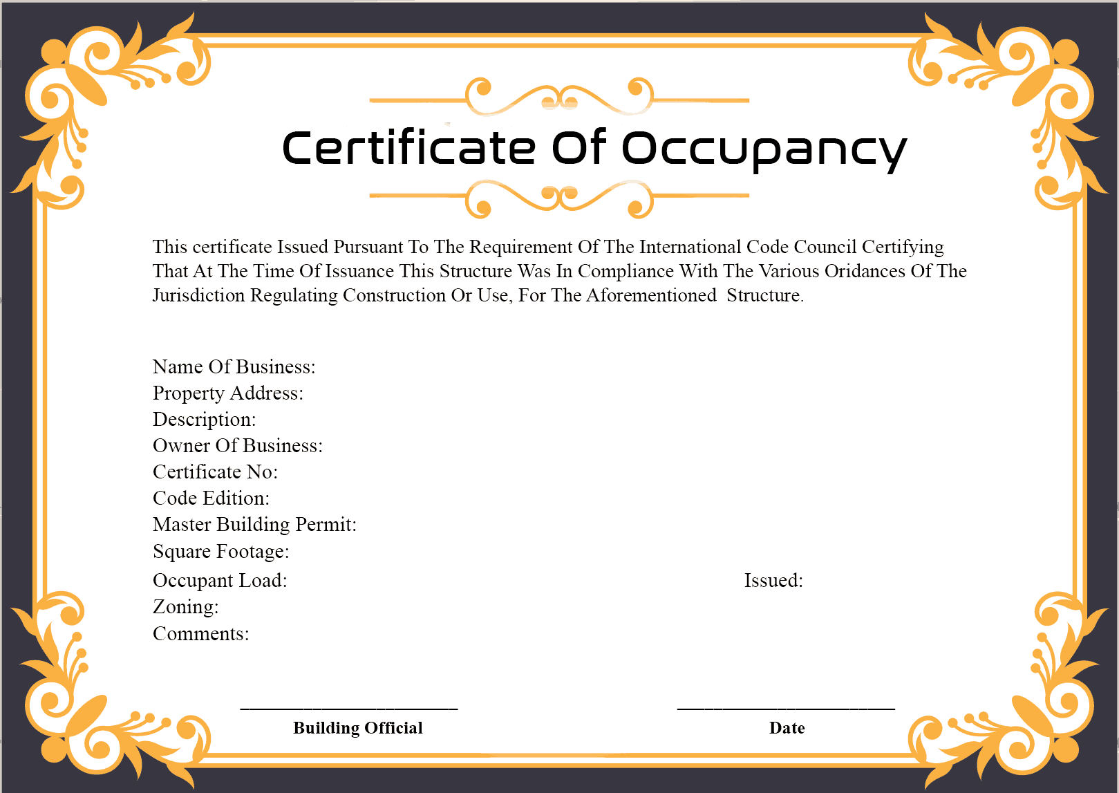 Occupancy Certificate Format Occupancy Certificate Format